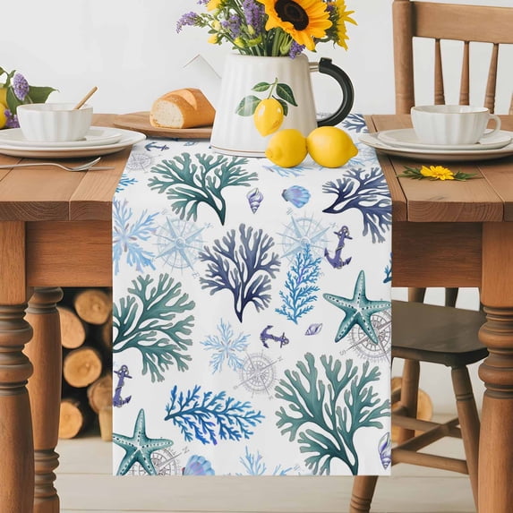 Burlap Table Runner 70 Inches Long, Ocean Coral Starfish Shell Non-Slip ...