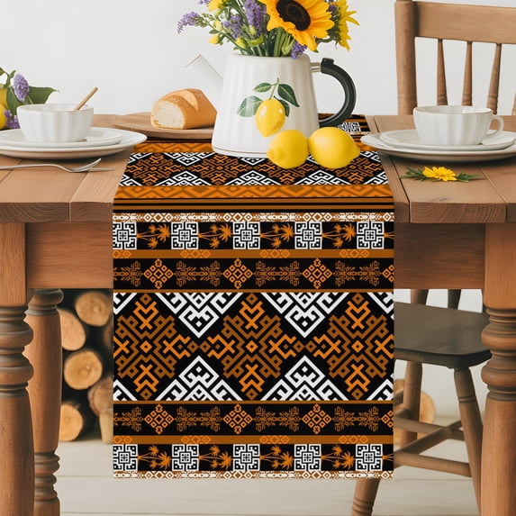 Burlap Table Runner 70 Inches Long, Orange Geometric Southwestern Aztec ...
