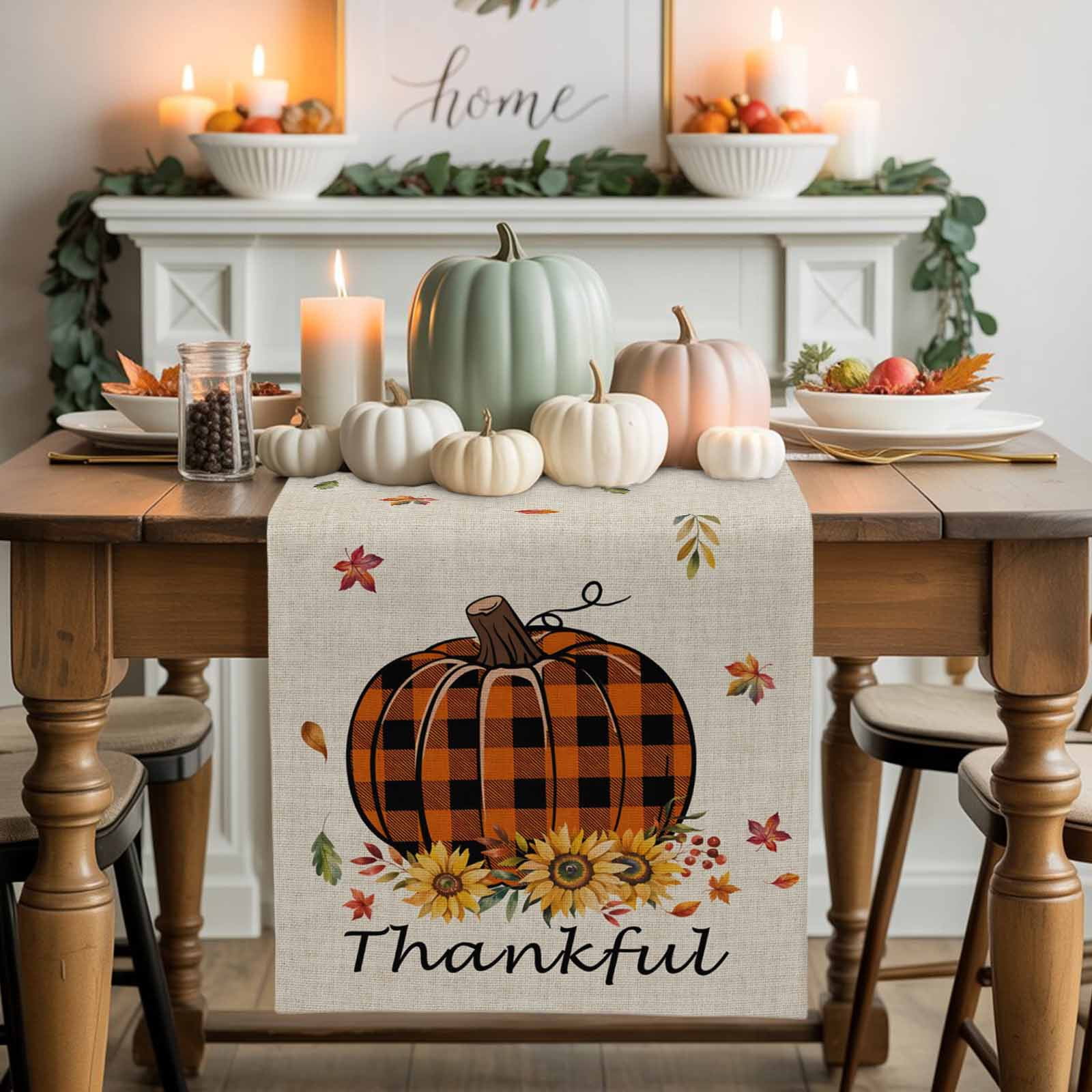 Burlap Table Runner 70 Inches Long,Orange Plaid Pumpkin Thanksgiving ...