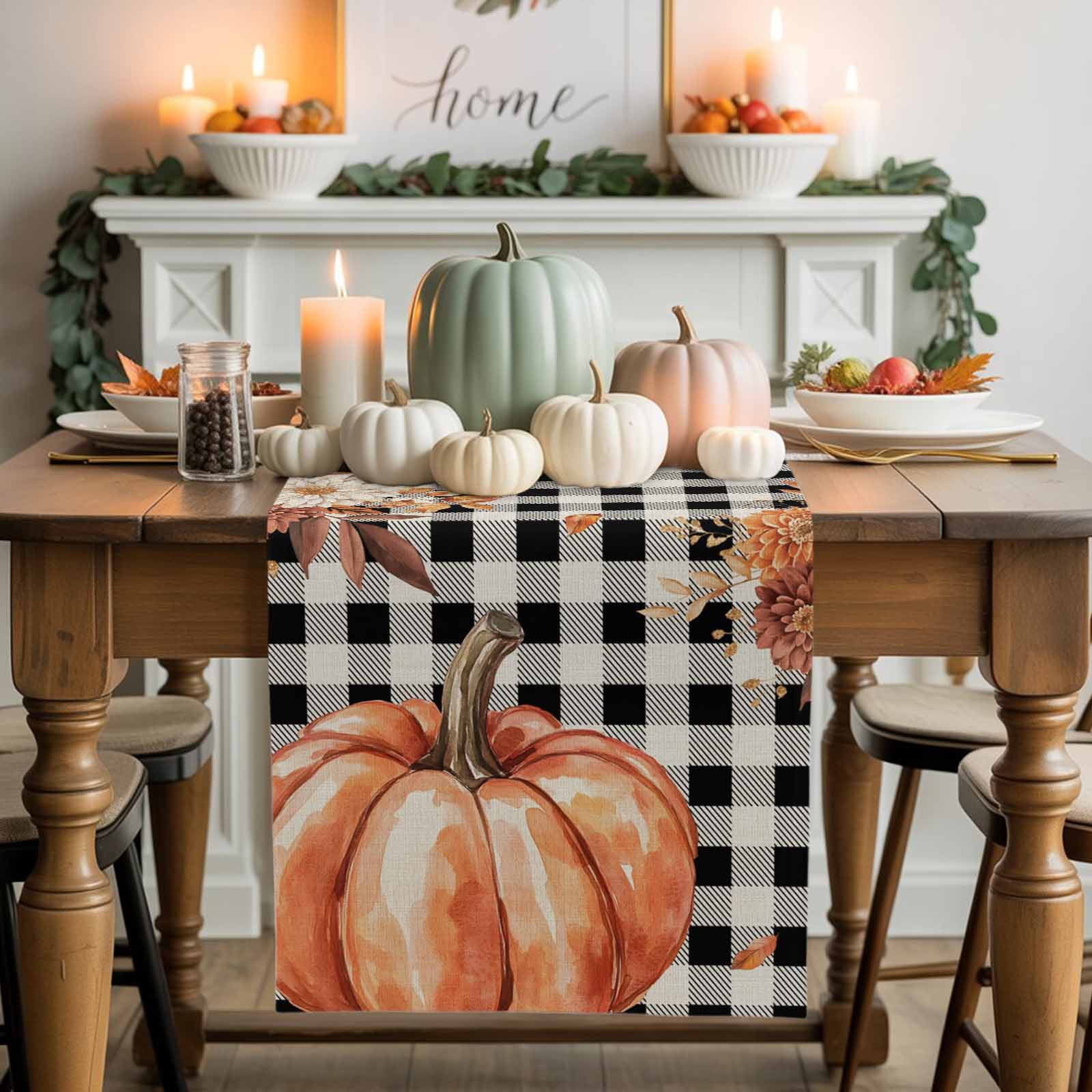 Burlap Table Runner 70 Inches Long,Orange Pumpkin Fall Thanksgiving Non ...
