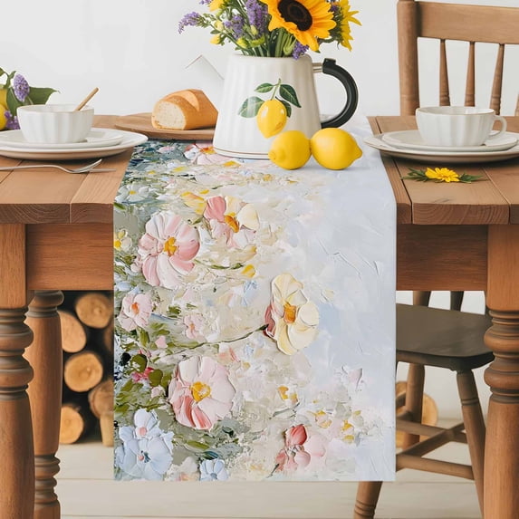Burlap Table Runner 70 Inches Long, Pastel Blooms Flower Non-Slip ...