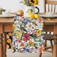 Burlap Table Runner 70 Inches Long, Pastoral Watercolor Flowers Non ...