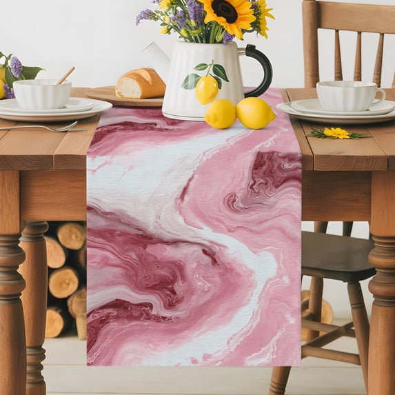 Burlap Table Runner 70 Inches Long, Pink Gradient Ocean Wave Non-Slip ...