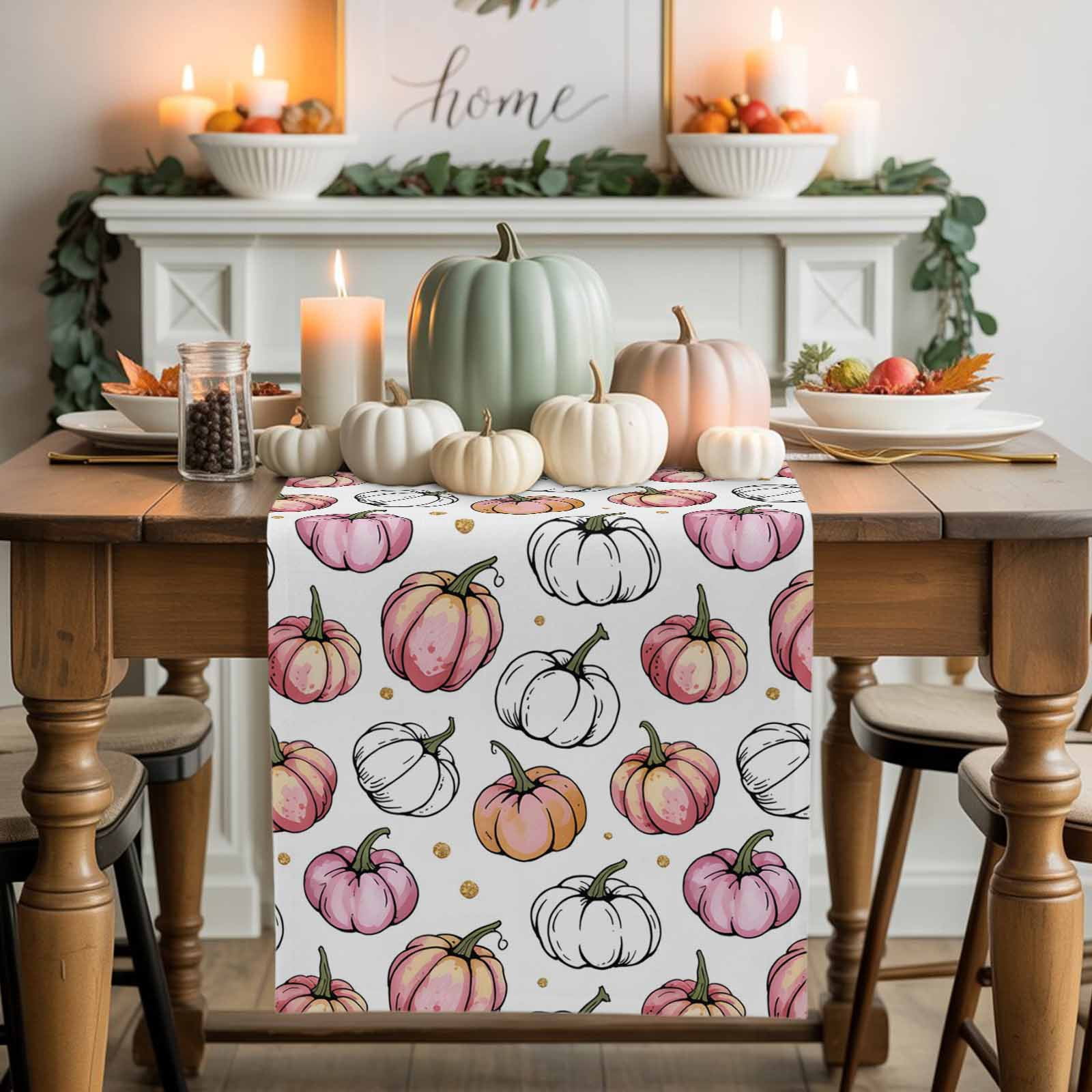 Burlap Table Runner 70 Inches Long,Pink White Pumpkin Fall Thanksgiving ...