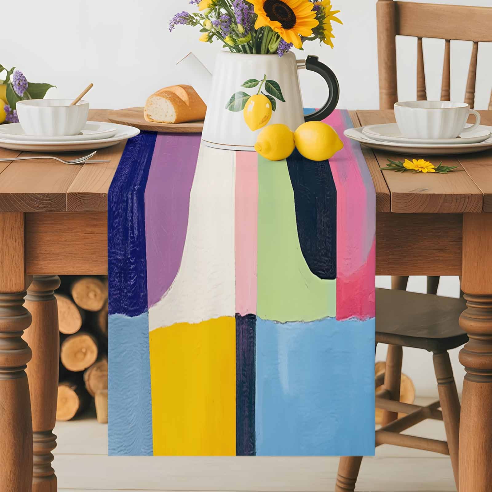 Burlap Table Runner 70 Inches Long, Psychedelic Colorful Abstract Art ...