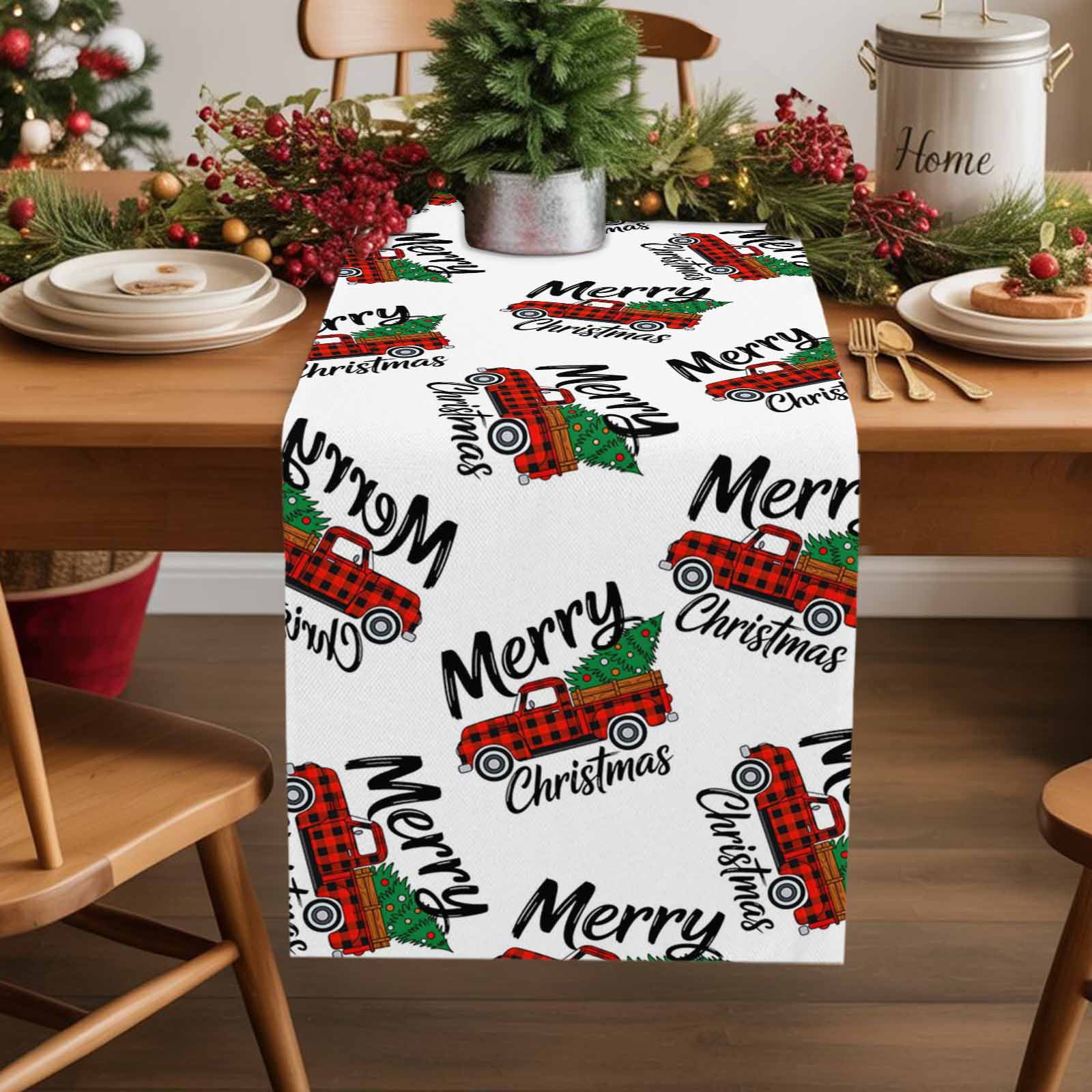 Burlap Table Runner 70 Inches Long,Red Black Plaid Lattice Truck Xmas ...
