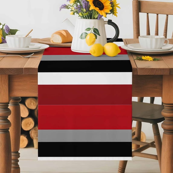 Burlap Table Runner 70 Inches Long, Red Mexican Stripe Water Ripple Non ...