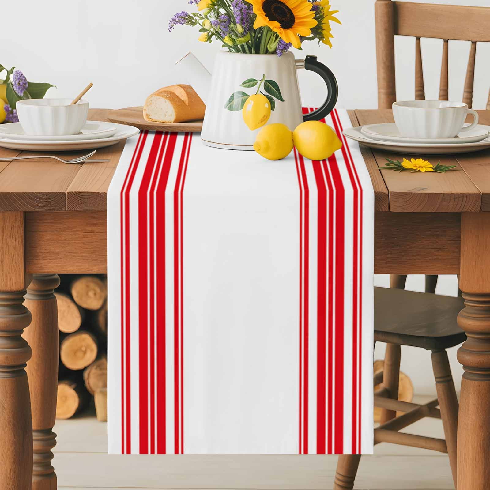 Burlap Table Runner 70 Inches Long, Red Striped on White Non-Slip ...