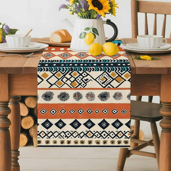 Burlap Table Runner 70 Inches Long, Retro Bohemian Art Non-Slip Kitchen ...