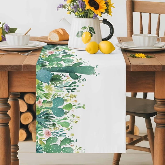 Burlap Table Runner 70 Inches Long, Retro Green Plants Non-Slip Kitchen ...