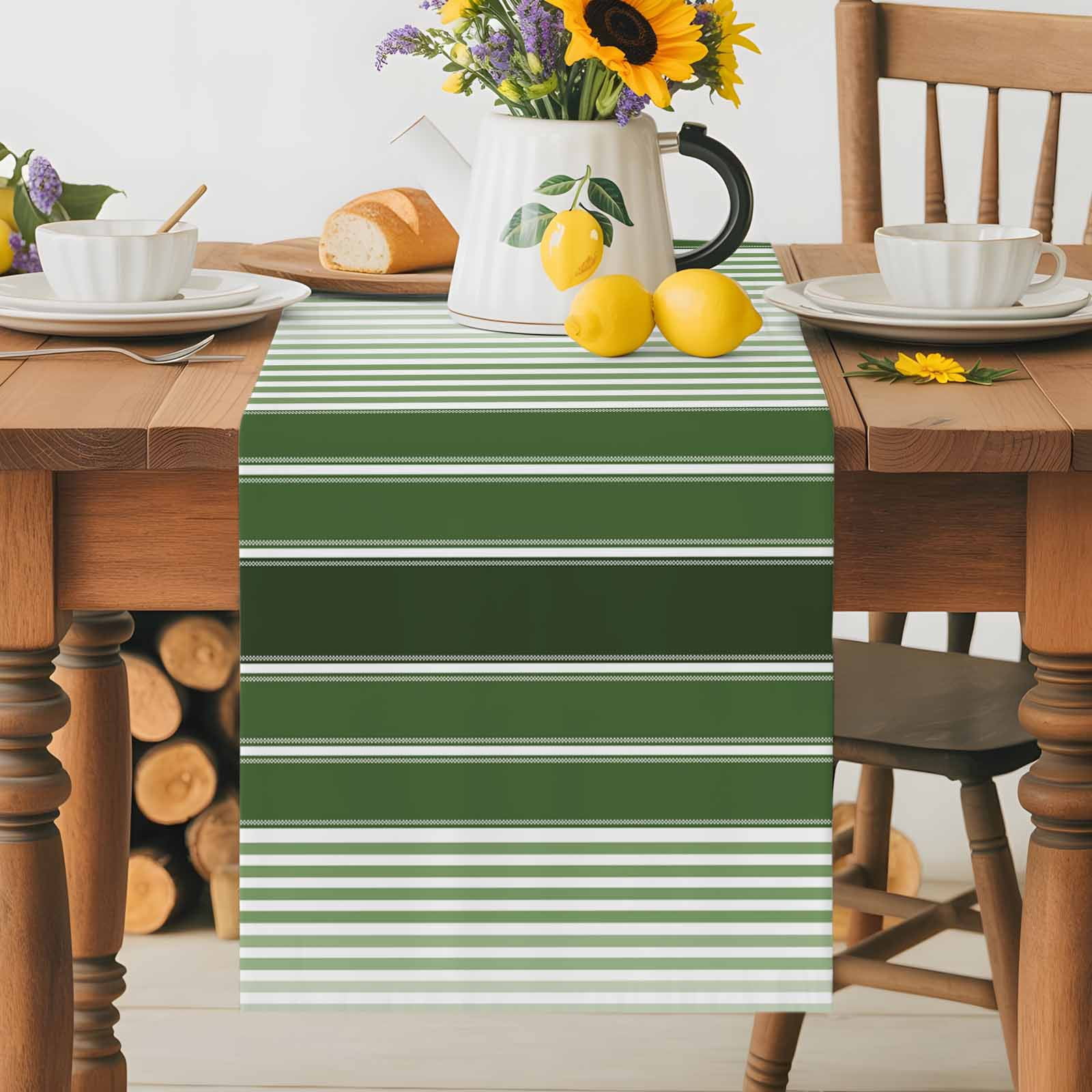 Burlap Table Runner 70 Inches Long, Retro Ombre Green Striped Line Non ...