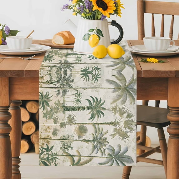 Burlap Table Runner 70 Inches Long, Retro Tropical Leaves Palm Trees ...