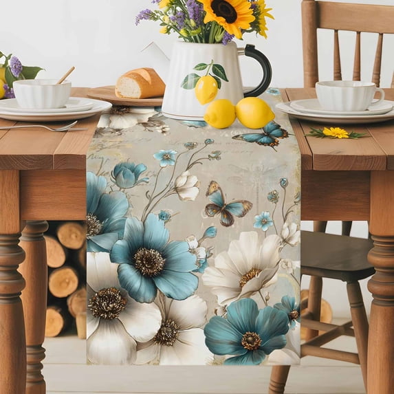 Burlap Table Runner 70 Inches Long, Retro Tulip Pastoral Butterfly Non ...
