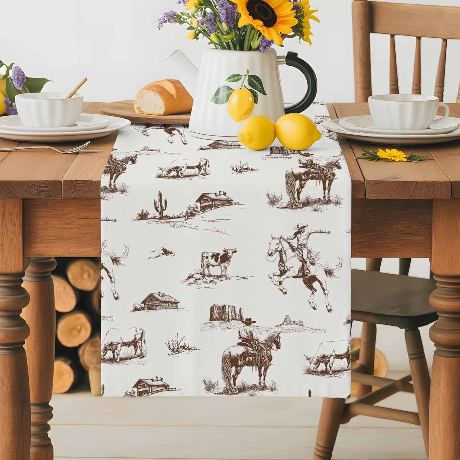 Burlap Table Runner 70 Inches Long,Retro Western Cowboy Non-Slip ...