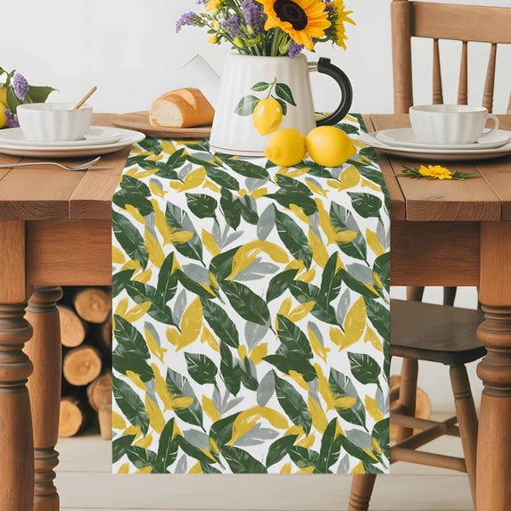 Burlap Table Runner 70 Inches Long, Rural Retro Plant Leaves Non-Slip ...