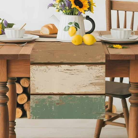 Burlap Table Runner 70 Inches Long, Rustic Green Brown Beige Stripes ...