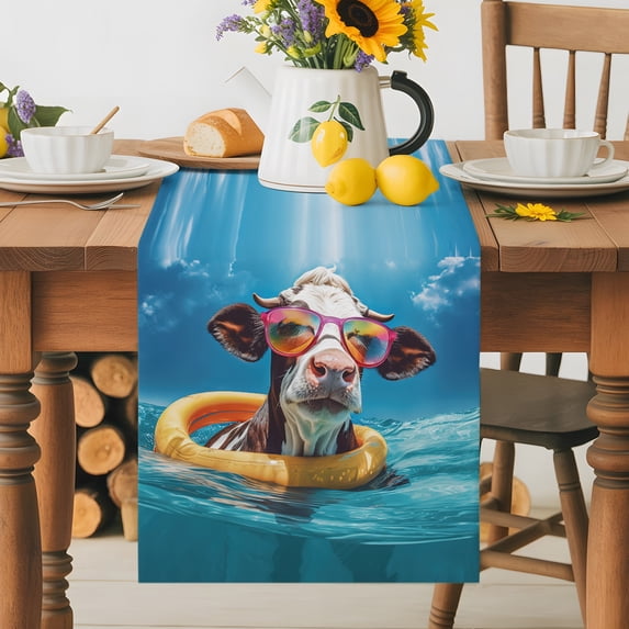 Burlap Table Runner 70 Inches Long, Sea Cow with Swimming Ring ...