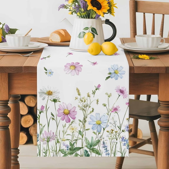 Burlap Table Runner 70 Inches Long, Spring Daisy Flower Non-Slip ...