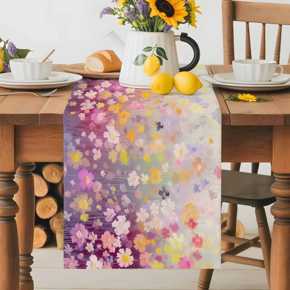 Burlap Table Runner 70 Inches Long, Spring Flowers Retro Oil Painting ...