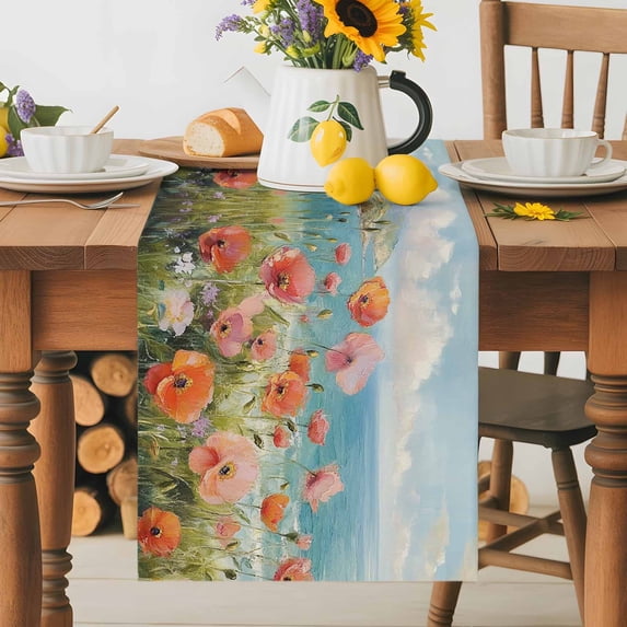 Burlap Table Runner 70 Inches Long, Spring Gradient Pink Wild Flowers ...