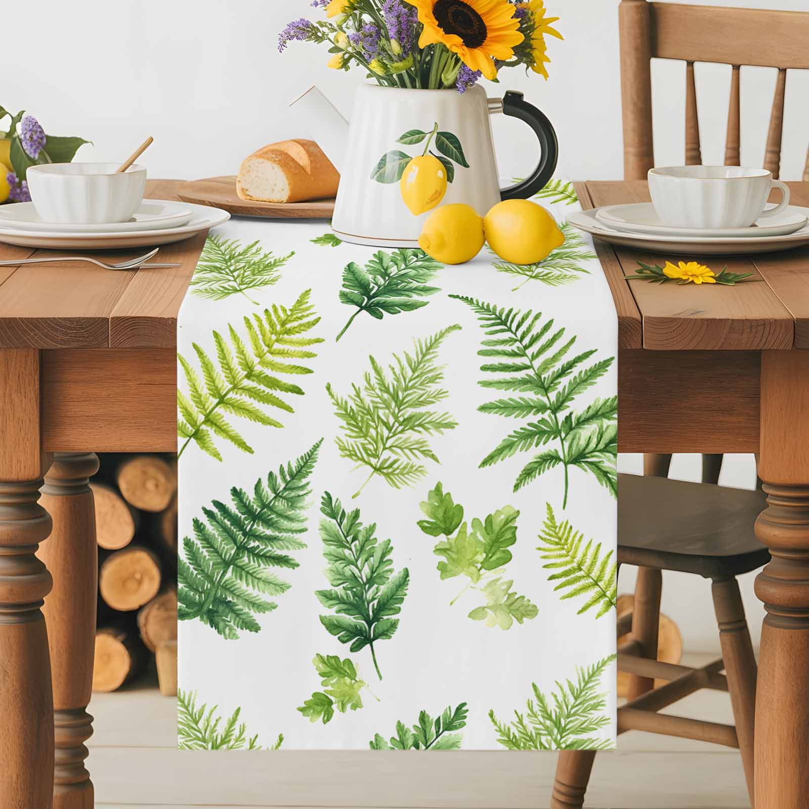 Burlap Table Runner 70 Inches Long, Spring Ombre Green Stony Fern Non ...