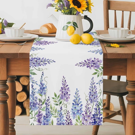 Burlap Table Runner 70 Inches Long, Spring Pastoral Wisteria Leaf Non ...