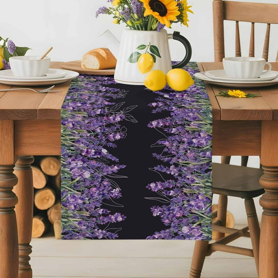 Burlap Table Runner 70 Inches Long,Spring Purple Lavender Flower Non ...