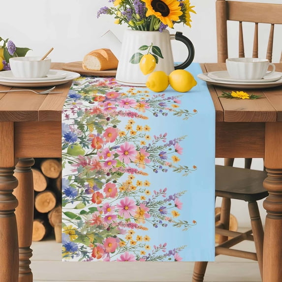 Burlap Table Runner 70 Inches Long, Spring Watercolor Flowers Non-Slip ...