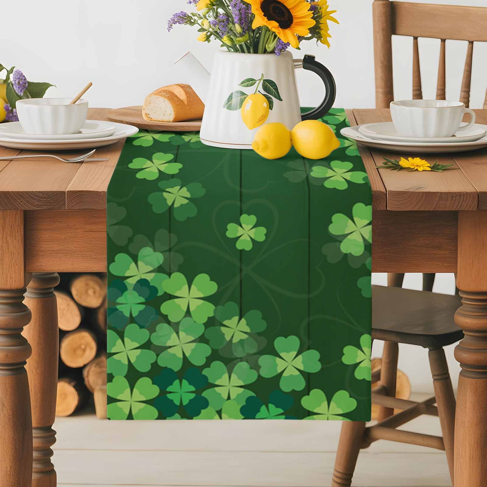 Burlap Table Runner 70 Inches Long,St. Patrick's Day Four-leaf Grass ...