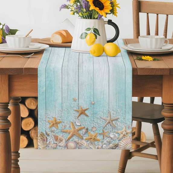 Burlap Table Runner 70 Inches Long,Summer Beach Sea Star Shell Non-Slip ...