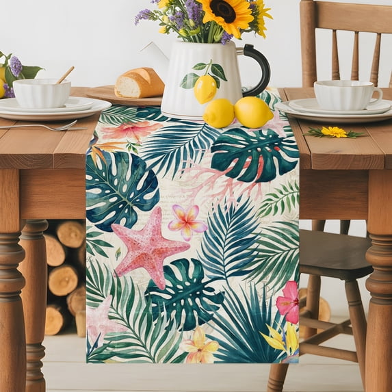 Burlap Table Runner 70 Inches Long, Summer Beach Tropical Leaves Non ...