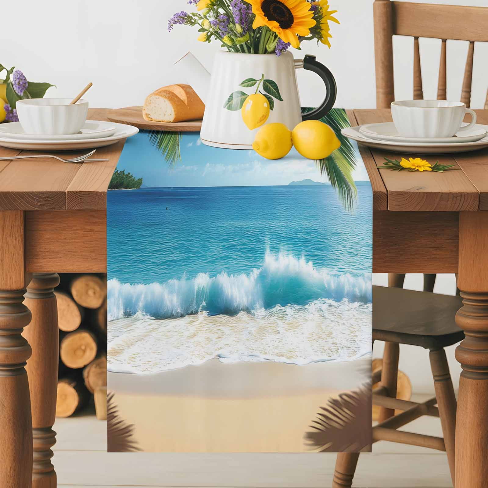 Burlap Table Runner 70 Inches Long, Summer Coastal Beach Coconut Tree ...