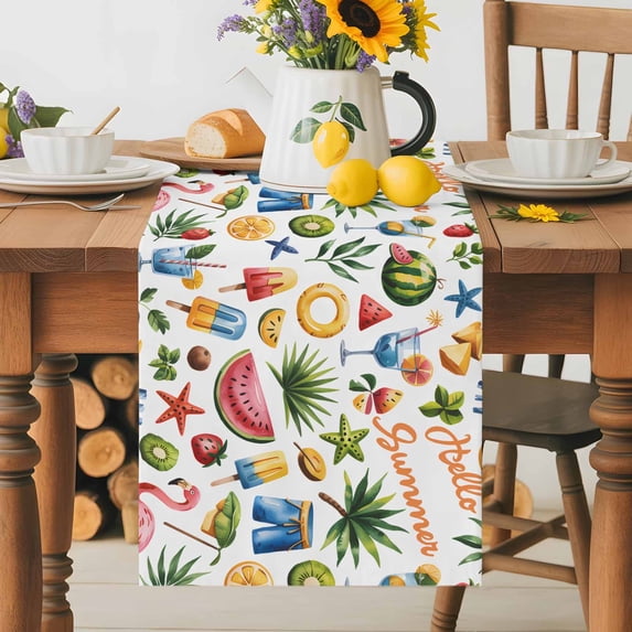 Burlap Table Runner 70 Inches Long, Summer Lemon Beach Seaside Non-Slip ...