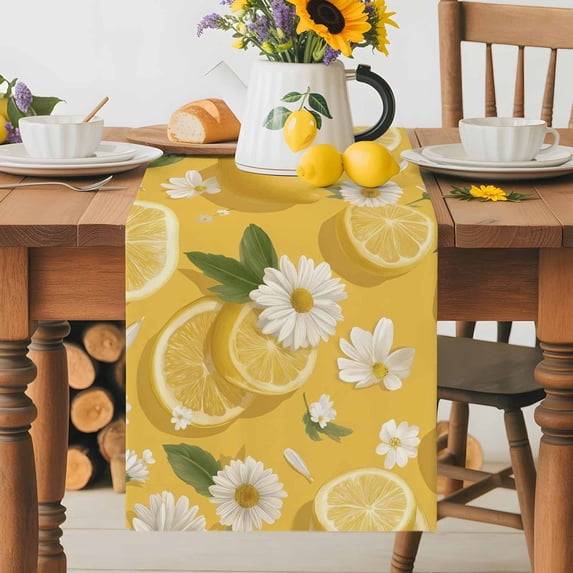 Burlap Table Runner 70 Inches Long, Summer Lemon Daisy Flower Non-Slip ...