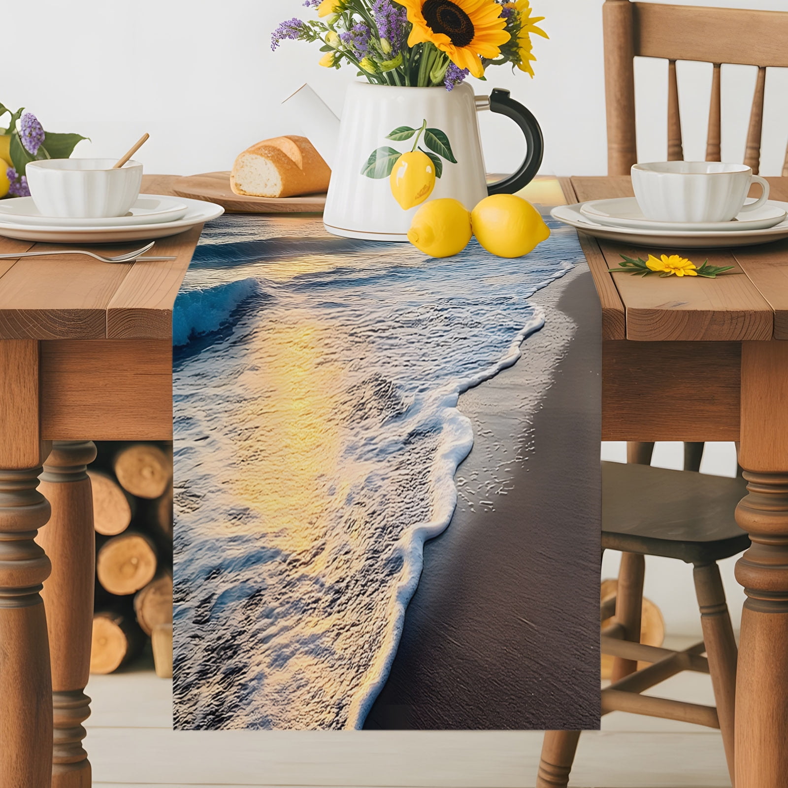 Burlap Table Runner 70 Inches Long, Summer Ocean Sunset Beacht Non-Slip ...