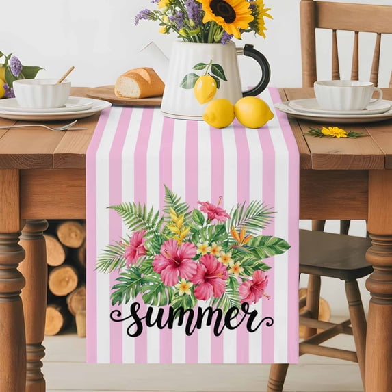 Burlap Table Runner 70 Inches Long, Summer Tropical Plants Flowers Non ...
