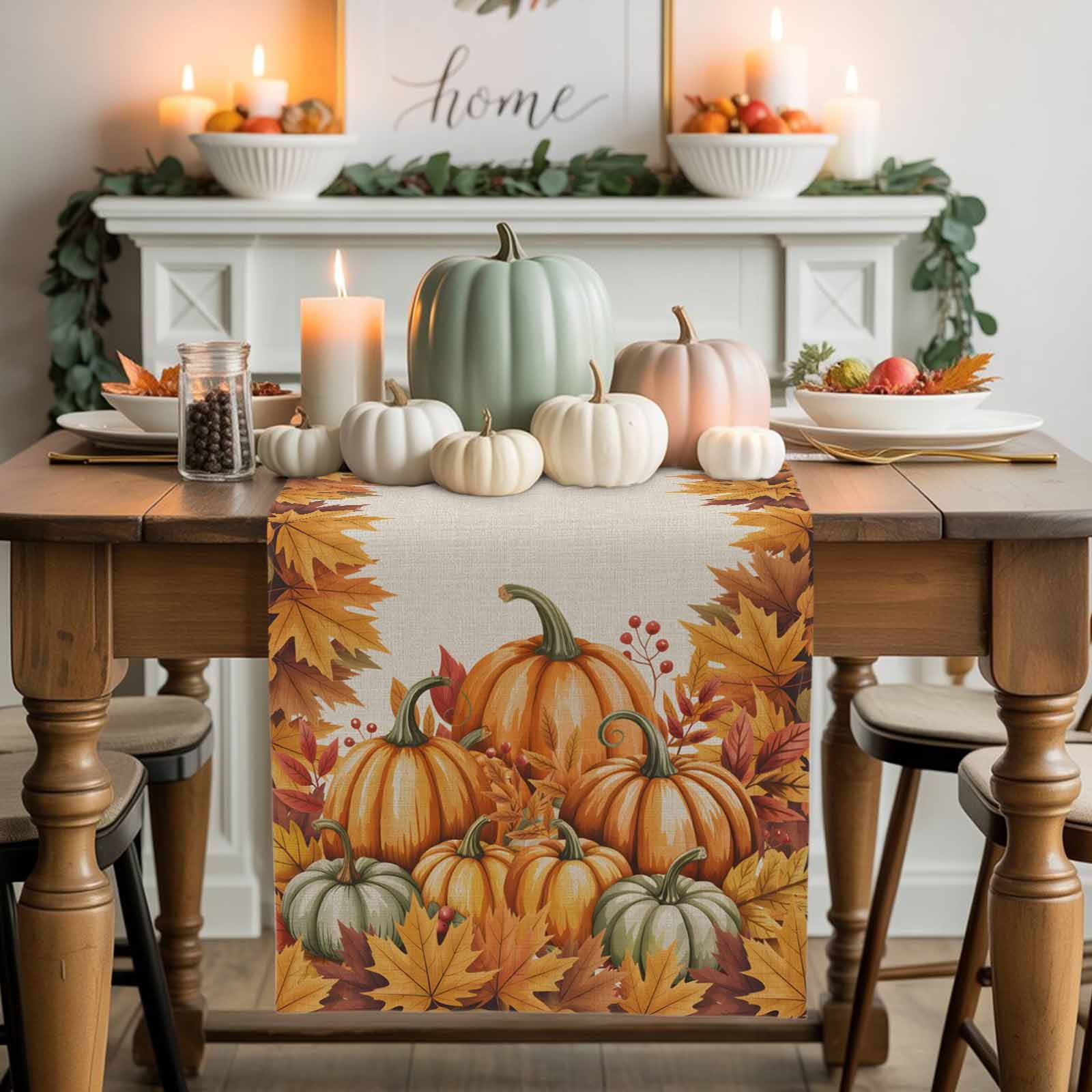 Burlap Table Runner 70 Inches Long,Thanksgiving Pumpkin Fall Maple Leaf ...