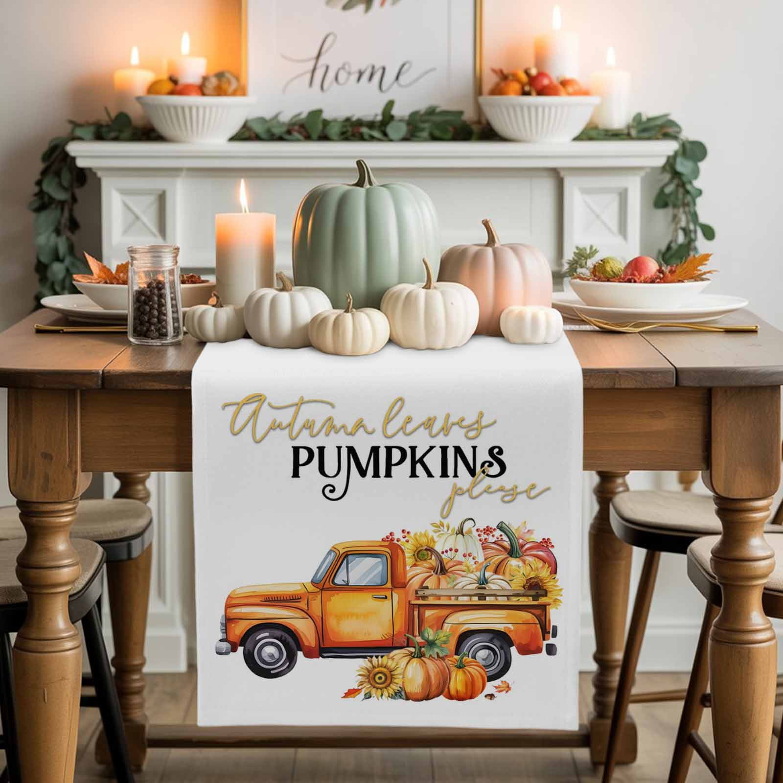Burlap Table Runner 70 Inches Long,Thanksgiving Pumpkin Farm Truck Non ...