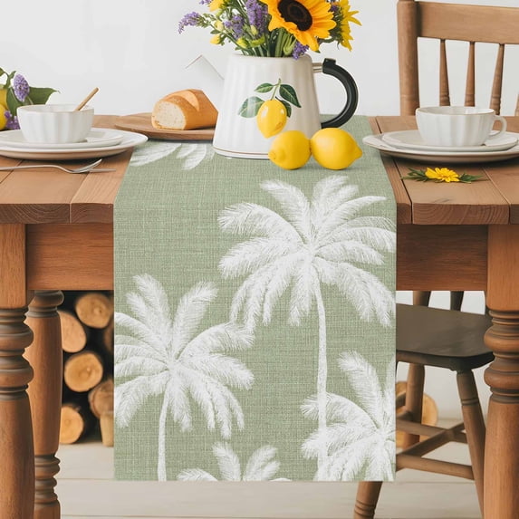 Burlap Table Runner 70 Inches Long, Tropical Palm Tree Sage Green ...