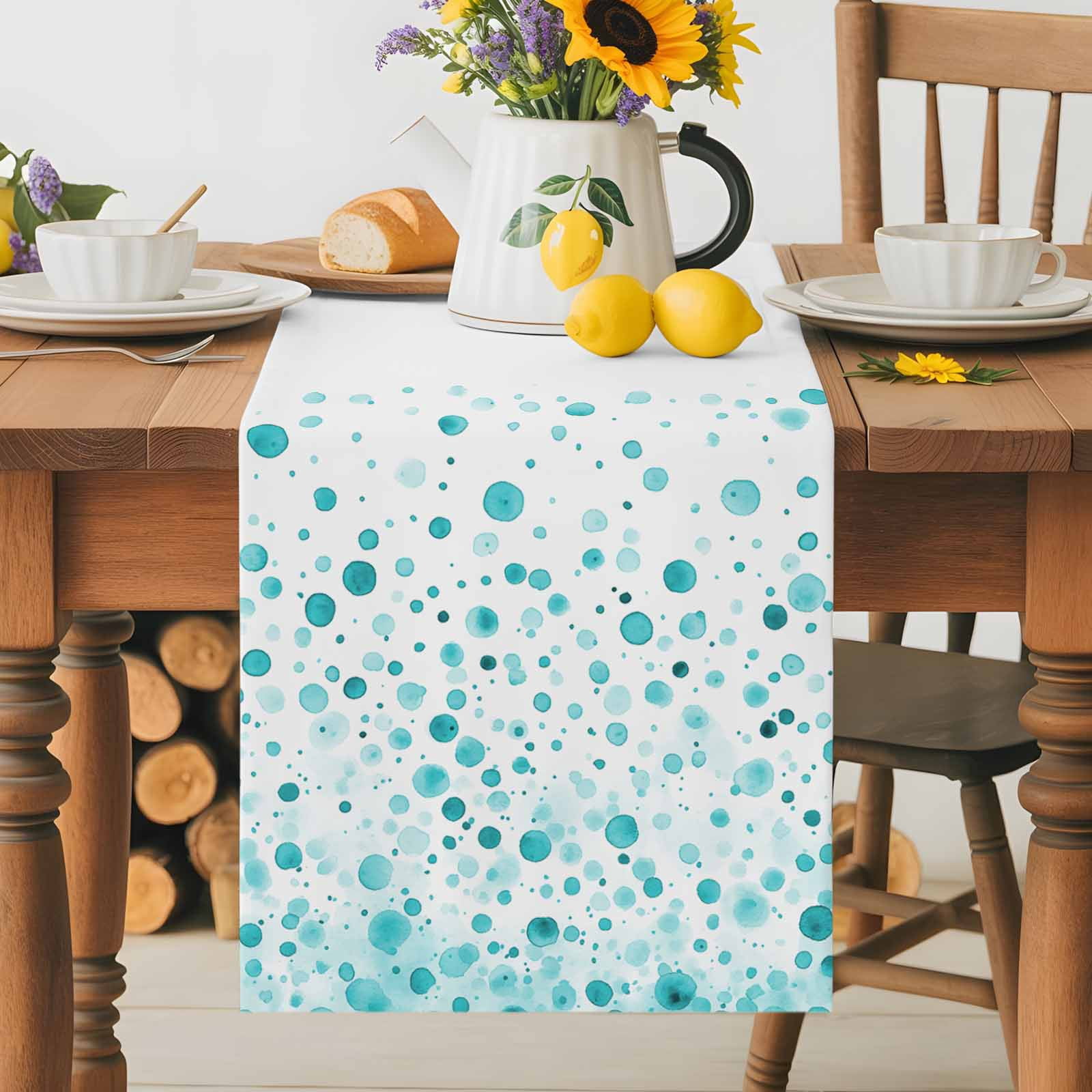 Burlap Table Runner 70 Inches Long, Turquoise Polka Dot Non-Slip ...