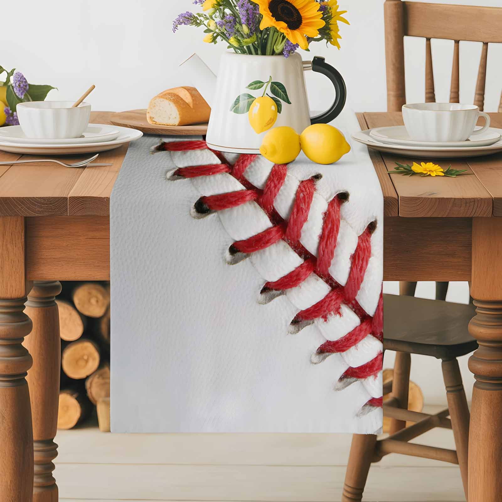 Burlap Table Runner 70 Inches Long,USA Baseball Red Needle Stripe Non ...