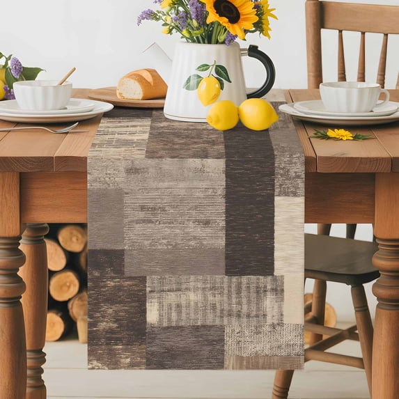 Burlap Table Runner 70 Inches Long, Vintage Country Wooden Grain Non ...