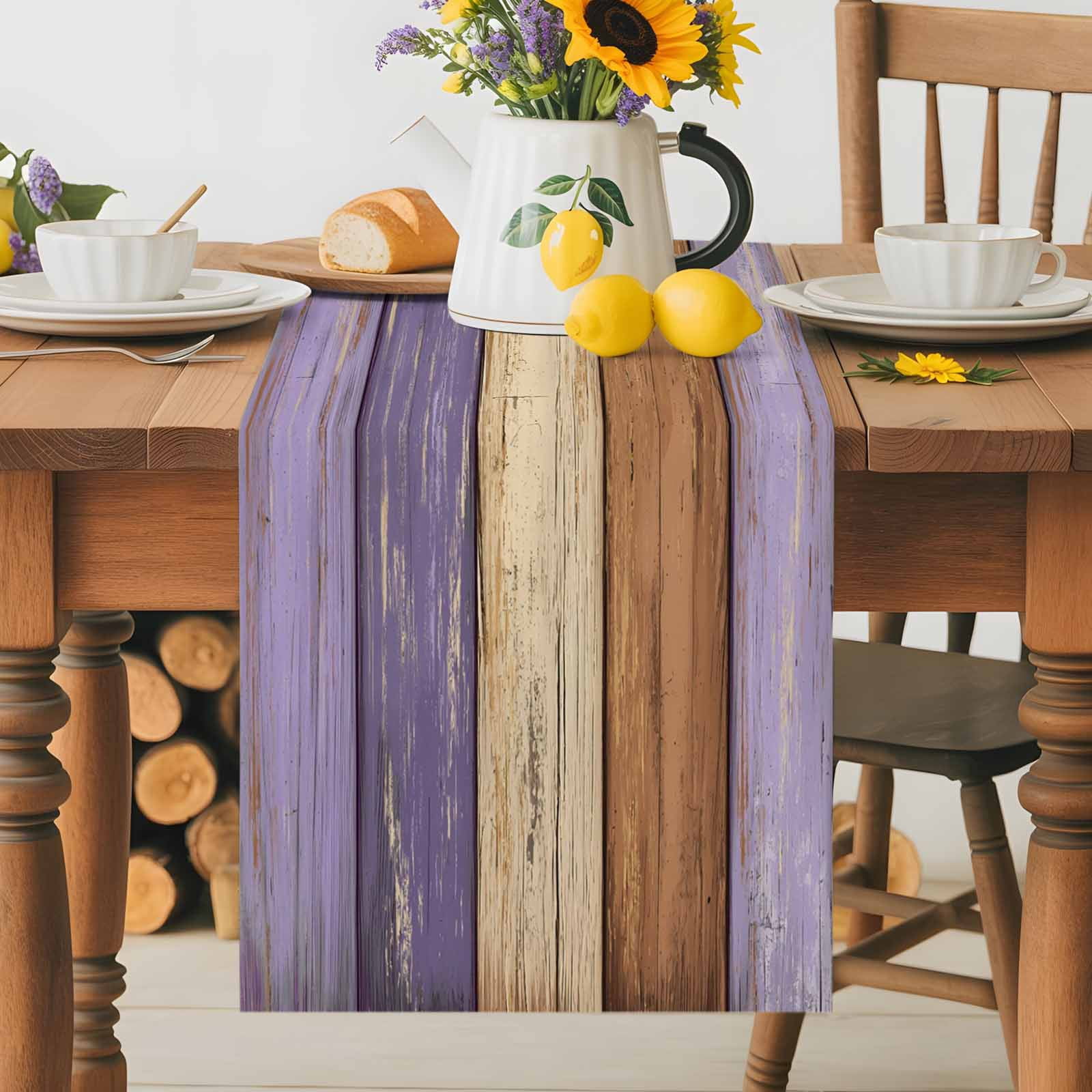 Burlap Table Runner 70 Inches Long, Vintage Farmhouse Wood Board Non ...
