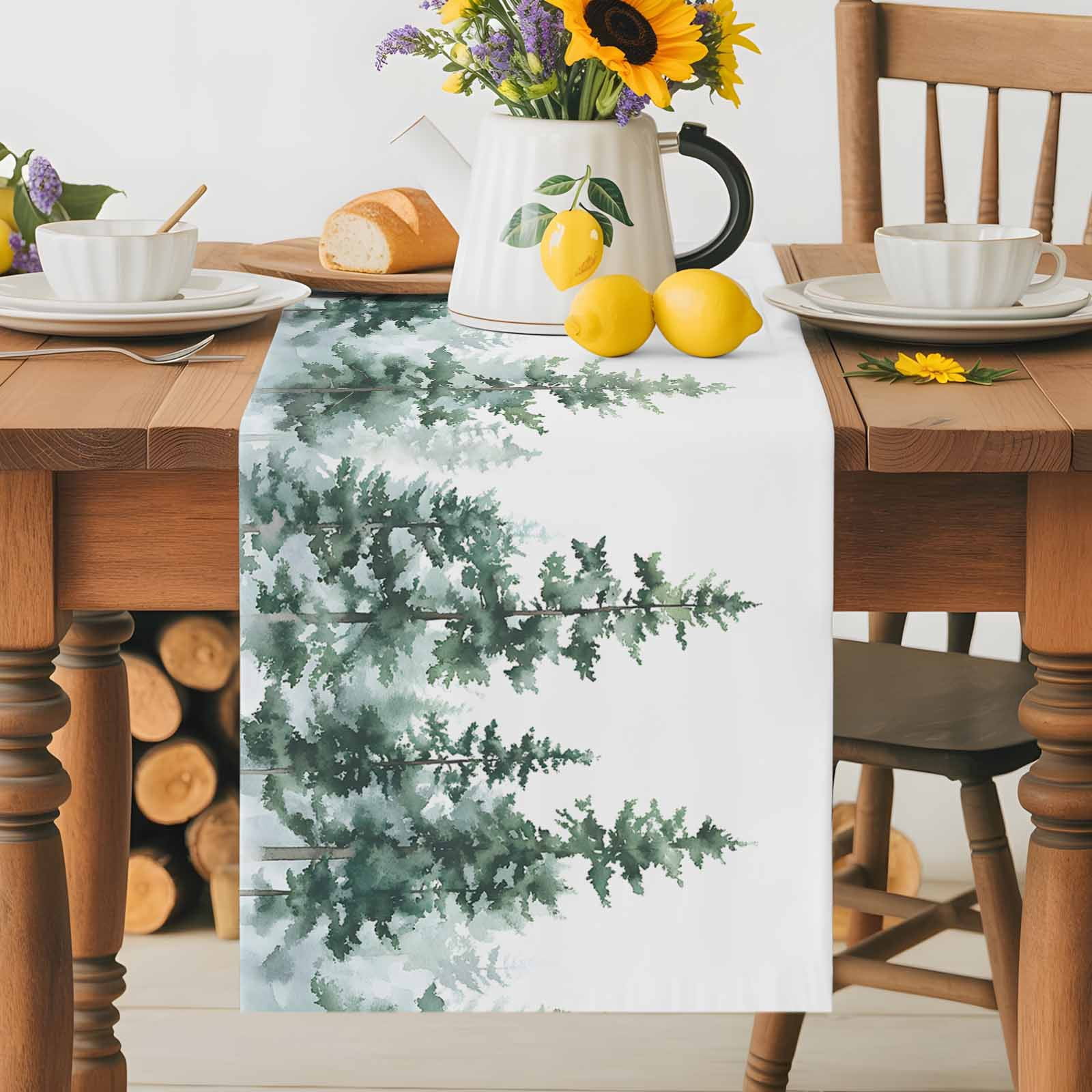 Burlap Table Runner 70 Inches Long, Vintage Forest Ombre Green Non-Slip ...