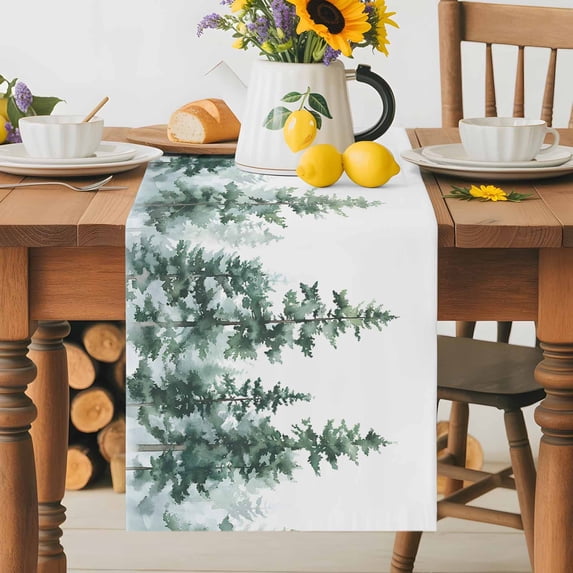 Burlap Table Runner 70 Inches Long, Vintage Forest Ombre Green Non-Slip ...