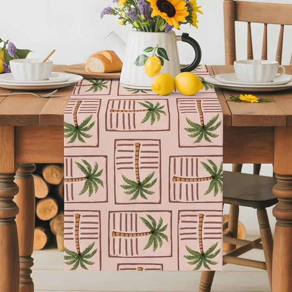 Burlap Table Runner 70 Inches Long, Vintage Olive Green Patterned Palm ...