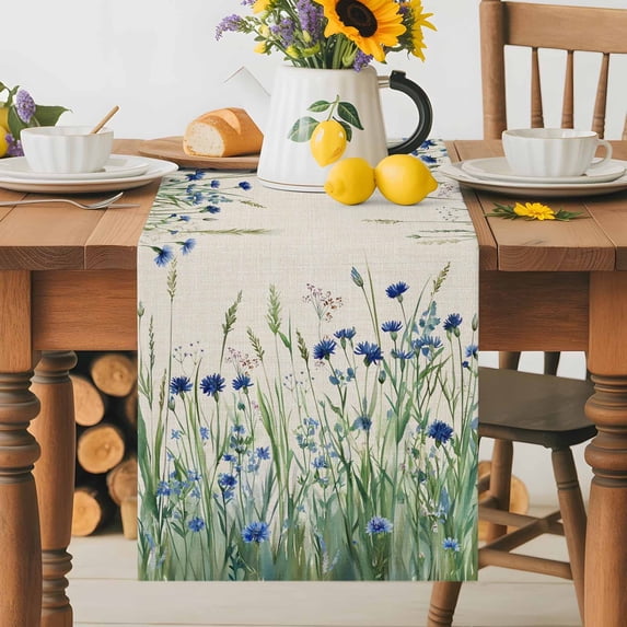 Burlap Table Runner 70 Inches Long, Vintage Pastoral Farm Flowers Non ...