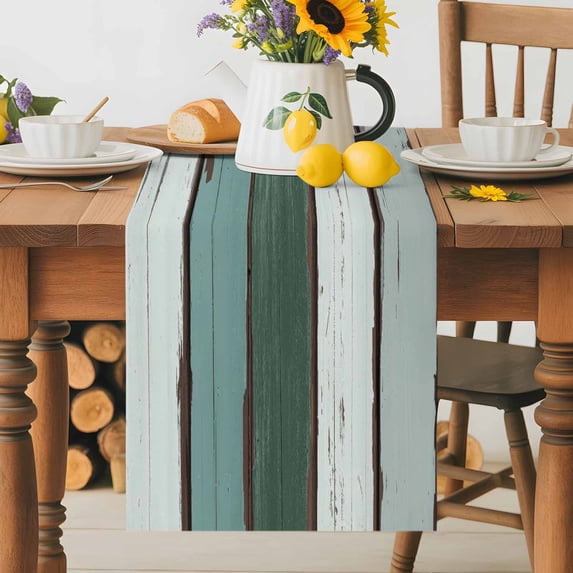 Burlap Table Runner 70 Inches Long, Vintage Wood Plank Watercolor Non ...