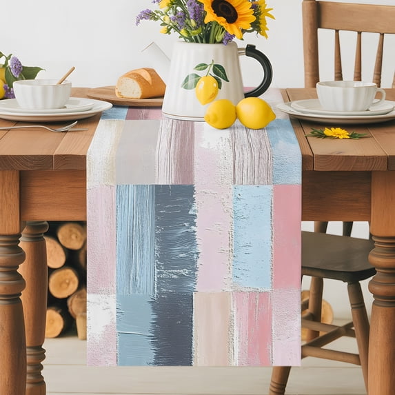 Burlap Table Runner 70 Inches Long, Watercolor Abstract Color Block Non ...