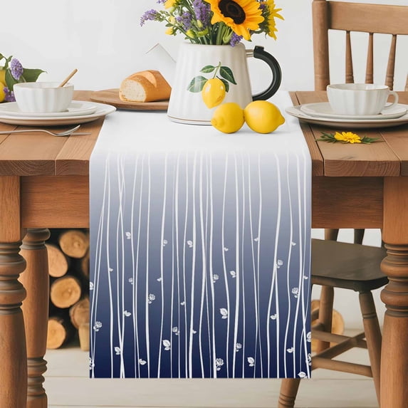 Burlap Table Runner 70 Inches Long, Watercolor Flower Geometric Stripe ...